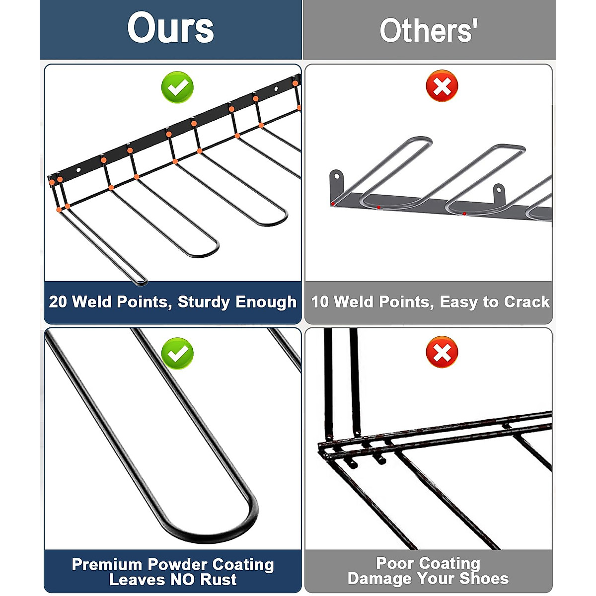 PrimZooty Boot Rack Wader Hanger Wall Mounted- (4 Pair) Sturdy Metal Boot Organizer, Tall Shoe Holder for Closet, Entryway, Indoor, Garage