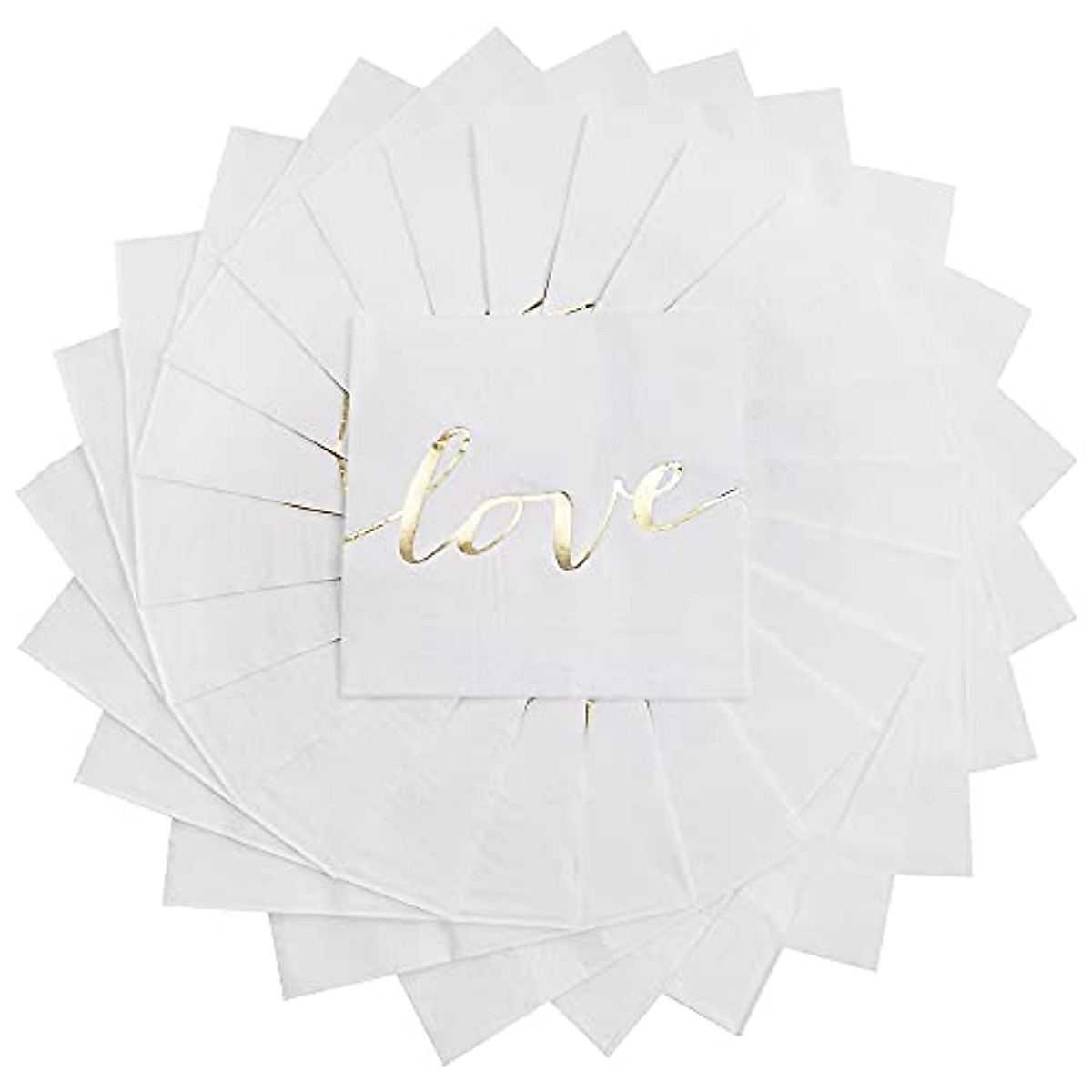 Dulousia White Luncheon Paper Napkins Stamped with Sparkle Gold Love - Folded 6.5 x 6.5inch for Wedding, Bridal/Baby Shower, Dinner Birthday Party (48Count)