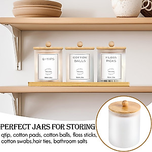 20 oz Glass Qtip Holder Dispenser with Bamboo Lids and Tray, 3 Pack Bathroom Organizers and Storage Bathroom Decor Farmhouse Decor, Apothecary Jars for Cotton Swab, Cotton Ball, Cotton Pads and Floss