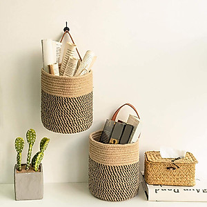 Cotton Rope Basket with Handle for Baby Laundry Basket Toy Storage Blanket Storage Hanging Basket Round Multi-Purpose Woven Wall Rope Basket for Home White S