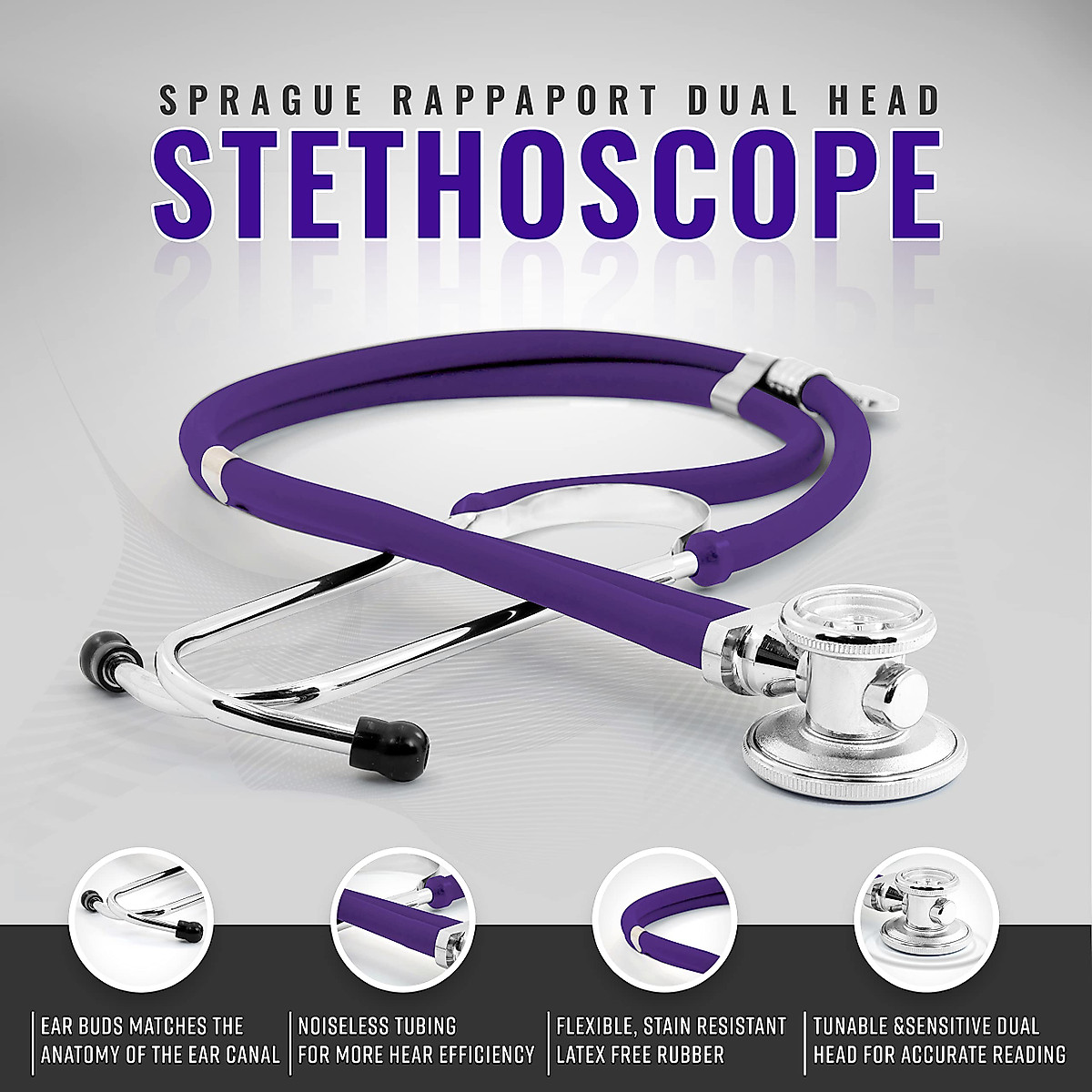 ASA TECHMED Dual Head Sprague Stethoscope and Sphygmomanometer Manual Blood Pressure Cuff Set with Case, Gift for Medical Students, Doctors, Nurses, EMT and Paramedics, Purple