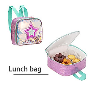 JSMNIAI Girls Rolling Backpacks Wheels Roller Backpack Laptop Travel Luggage with Lunch Box for Elementary Girls Students