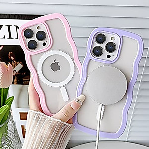 Yeddabox Compatible for iPhone 14 Pro Case with Magsafe, Wave Magnetic Phone Case Cute Water Ripple Candy Colors Frame Shockproof for iPhone 14 Pro Phone Case for Women 6.1 Inch - Light Blue