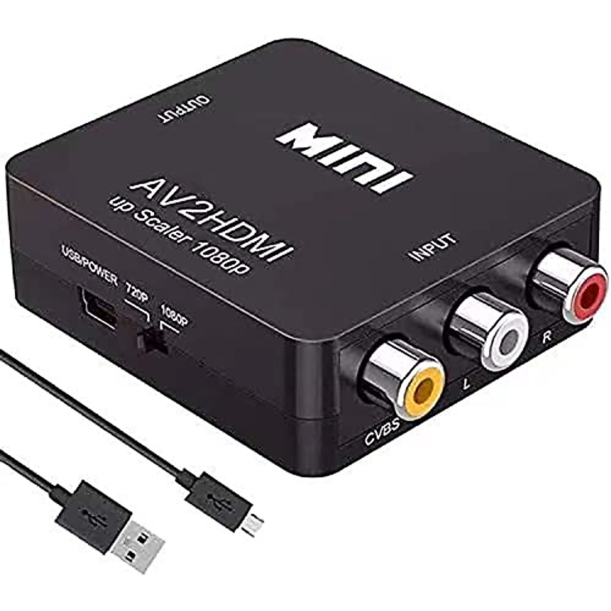RCA to HDMI, AV to HDMI,Meekwds 1080P Mini RCA Composite CVBS AV to HDMI Video Audio Converter Supporting PAL/NTSC with USB Charge Cable for PC Laptop Xbox Wii PS2 PS4 PS3 TV STB VHS VCR Camera DVD