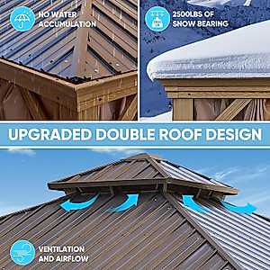 URTR Gazebo 12x20 FT, Outdoor Gazebo with Double Galvanized Steel Hardtop Roof, Permanent Hardtop Gazebo with Netting and Curtains, Patio Gazebo Pergola Pavilion for Gardens, Backyard Deck, Lawns