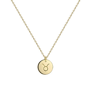 Befettly Constellation Necklace Pendant 14K Gold-Plated Hammered Round Disc Engraved Zodiac Sign Pendant 17.5’’ Adjustable Dainty Necklace NK-Taurus