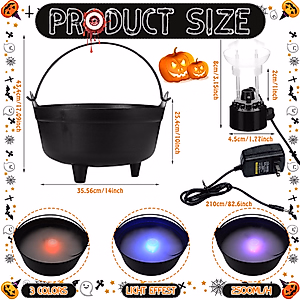 Mifoci 4pcs 14'' Plastic Halloween Cauldron Bowl with 12 LED Lights Mist Maker, Black, 16.0 oz, for Decoration and Favor