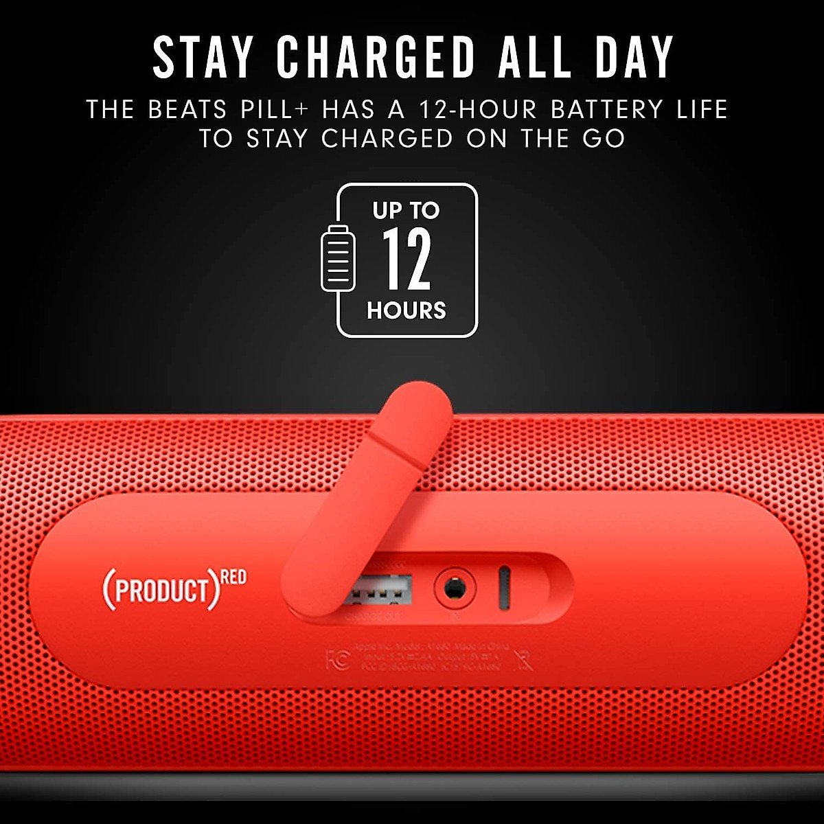 Beats Pill+ Plus Portable Wireless/Bluetooth Speaker in Red (Comes with Charging Cable)