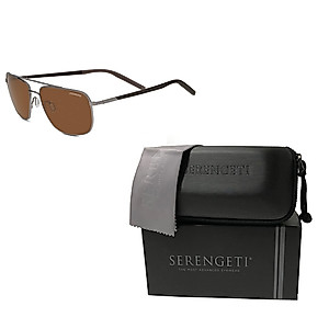 Serengeti Tellaro 8821 60 MM Shiny Gunmetal with Dark Brown Inside Temple Tips/Mineral Polarized Drivers Cat 2 to 3 Rectangular Sunglasses for Men + BUNDLE with Designer iWear Eyewear Kit