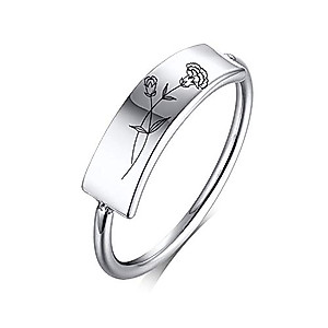 PELOVNY Personalized 12 Months Birth Flowers Ring for Women Sterling Silver Flowers Statement Signet Rings Custom Jewelry Birthday Gift for Women Sister Mother Daughter