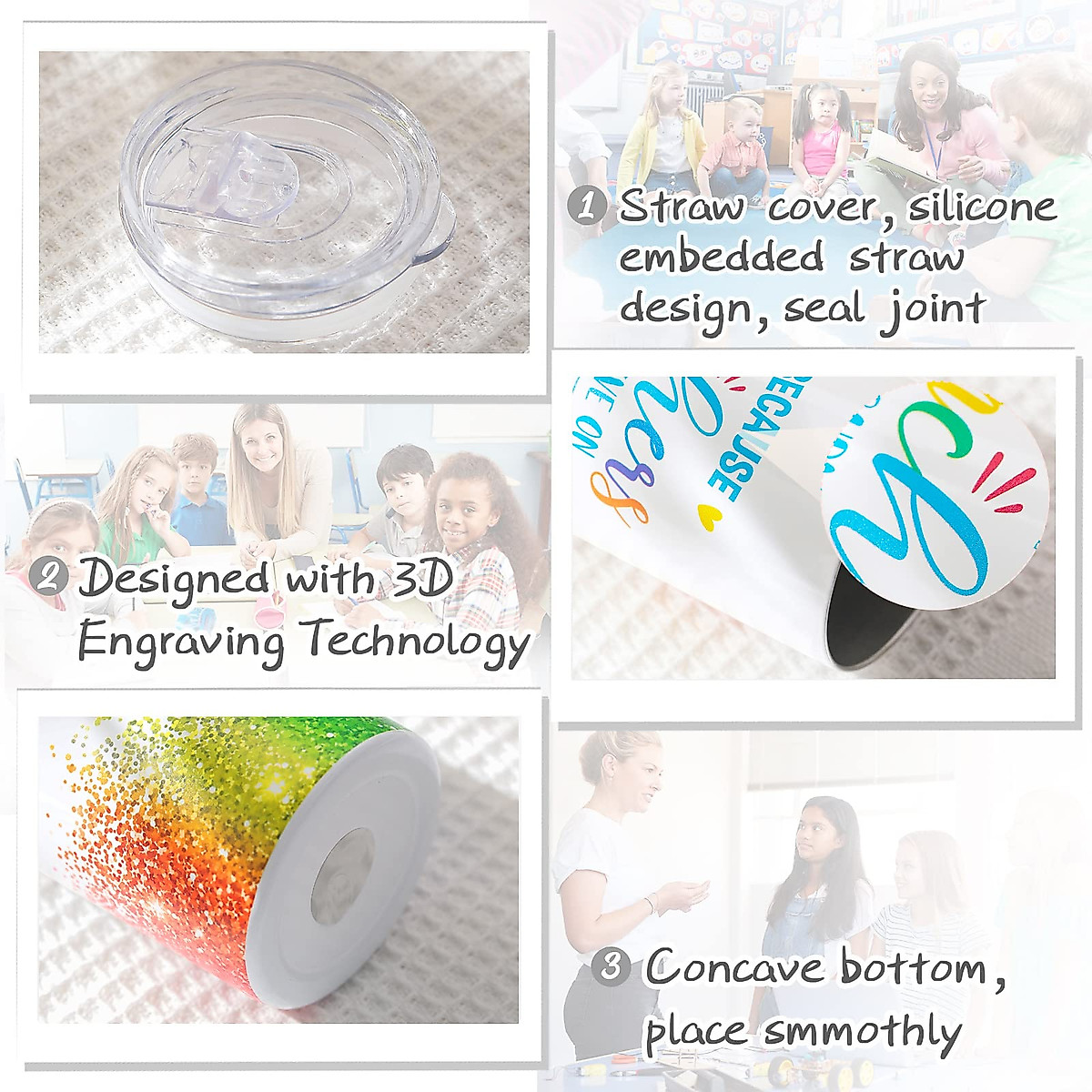 Patelai 2 Pieces Teacher Nurse Appreciation Gifts 20 oz Stainless Steel Water Tumbler with Lid Straw Brushes Thank You Graduation Birthday Gift for Teacher and Nurse(Dreamy)