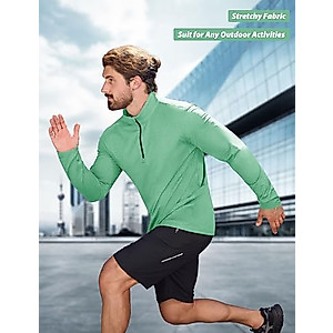 MAGCOMSEN Men's Quarter Zip Pullover Golf Long Sleeve Shirt Workout Training Shirts Exercise Sweatshirts Mint Green,XL