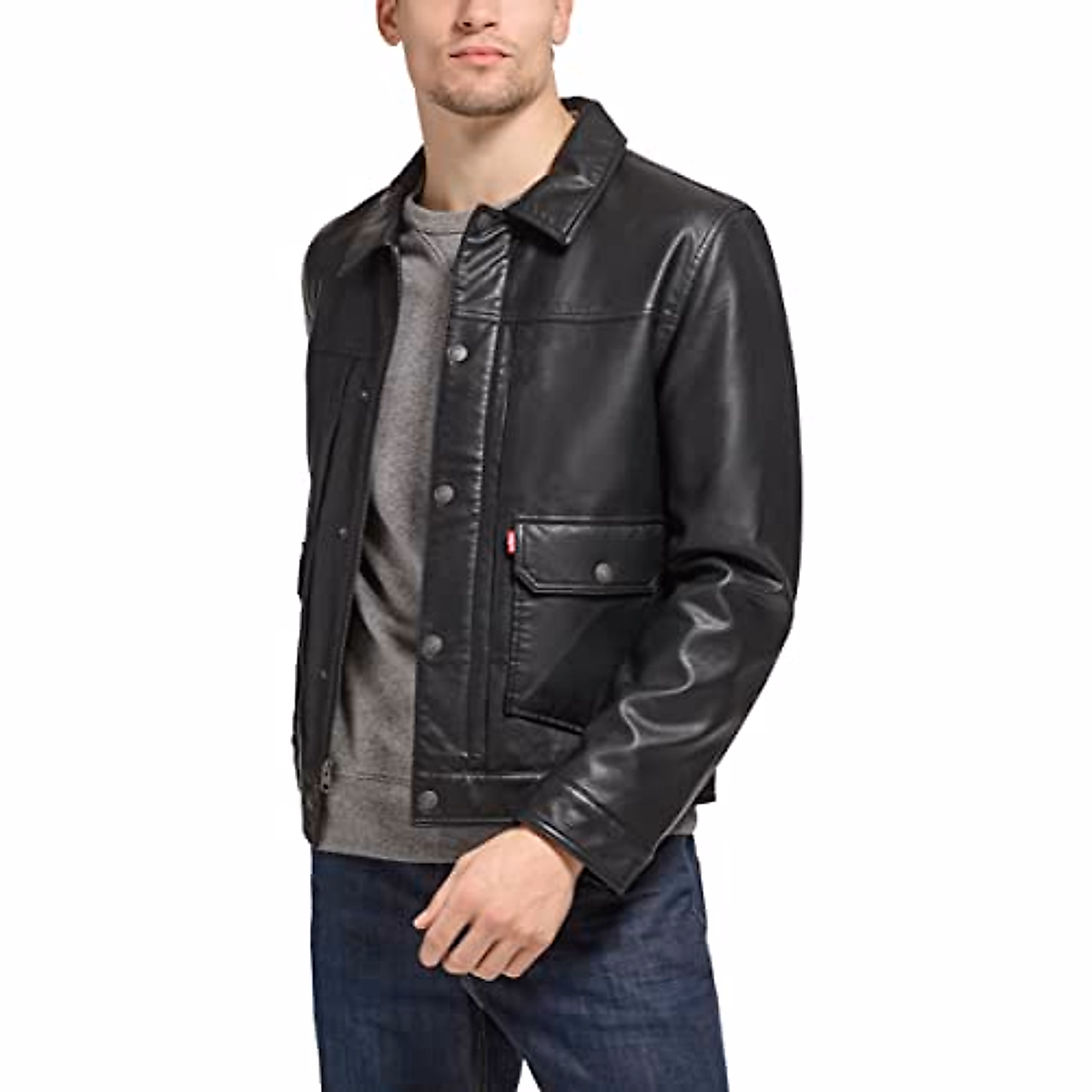 Levi's Men's Lightweight Trucker Shirt Jacket, Black Faux Leather