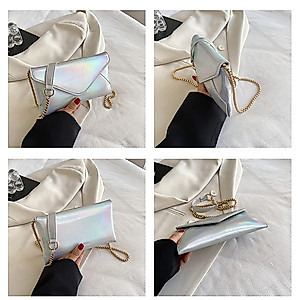 Laser Gradient Messenger Bag, Fashionable Women Candy Color Tote Bag, Triangular Flap Envelope Bag, PVC Portable Shoulder Bag (Orange)