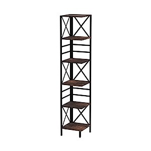 HOMISSUE 6 Tier Industrial Corner Shelf Unit, Tall Bookcase Storage Display Rack for Home Office, Rustic Brown