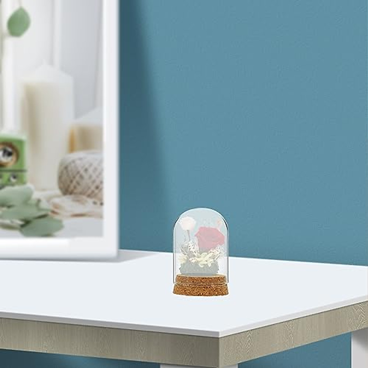 GANAZONO 2Sets Glass Display Dome Cloche Tabletop Display Case with Cork Base DIY Snow Globe for Office Home Halloween Christmas Wedding Tabletop Centerpiece Decoration