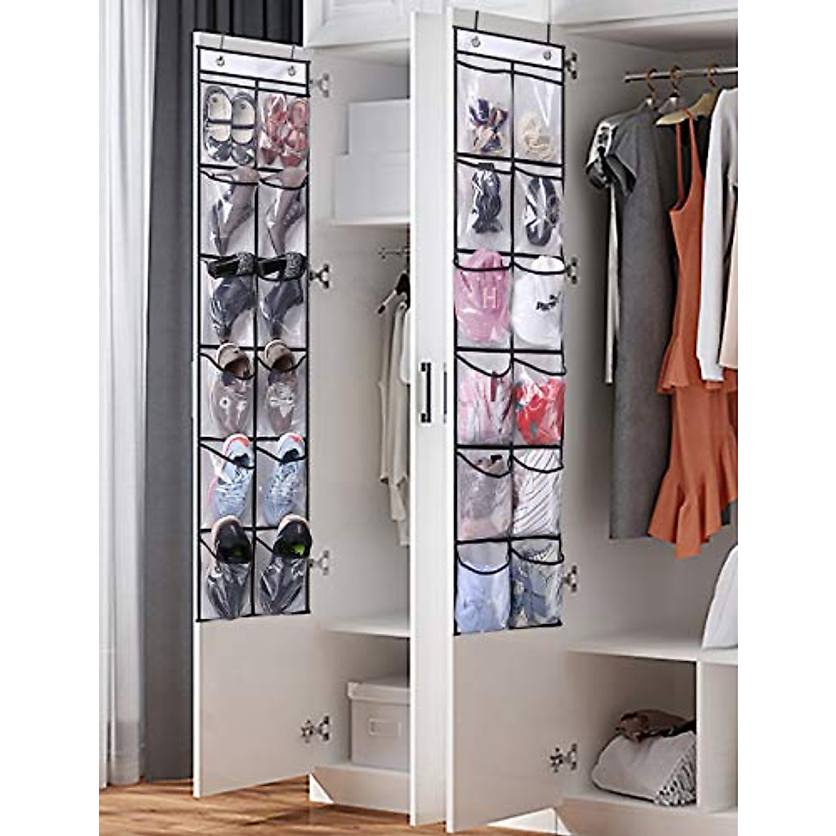 MISSLO Over The Narrow Door Shoe Organizer with 12 Crystal Pockets Hanging Closet Door (2 Packs, White)