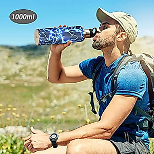 Kigai Blue Lightning Stainless Steel Sports Water Bottle BPA-Free Vacuum Insulated Leakproof Wide Mouth Flask with Straw Lid Keeps Liquids Cold or Hot for Gym Travel Camping