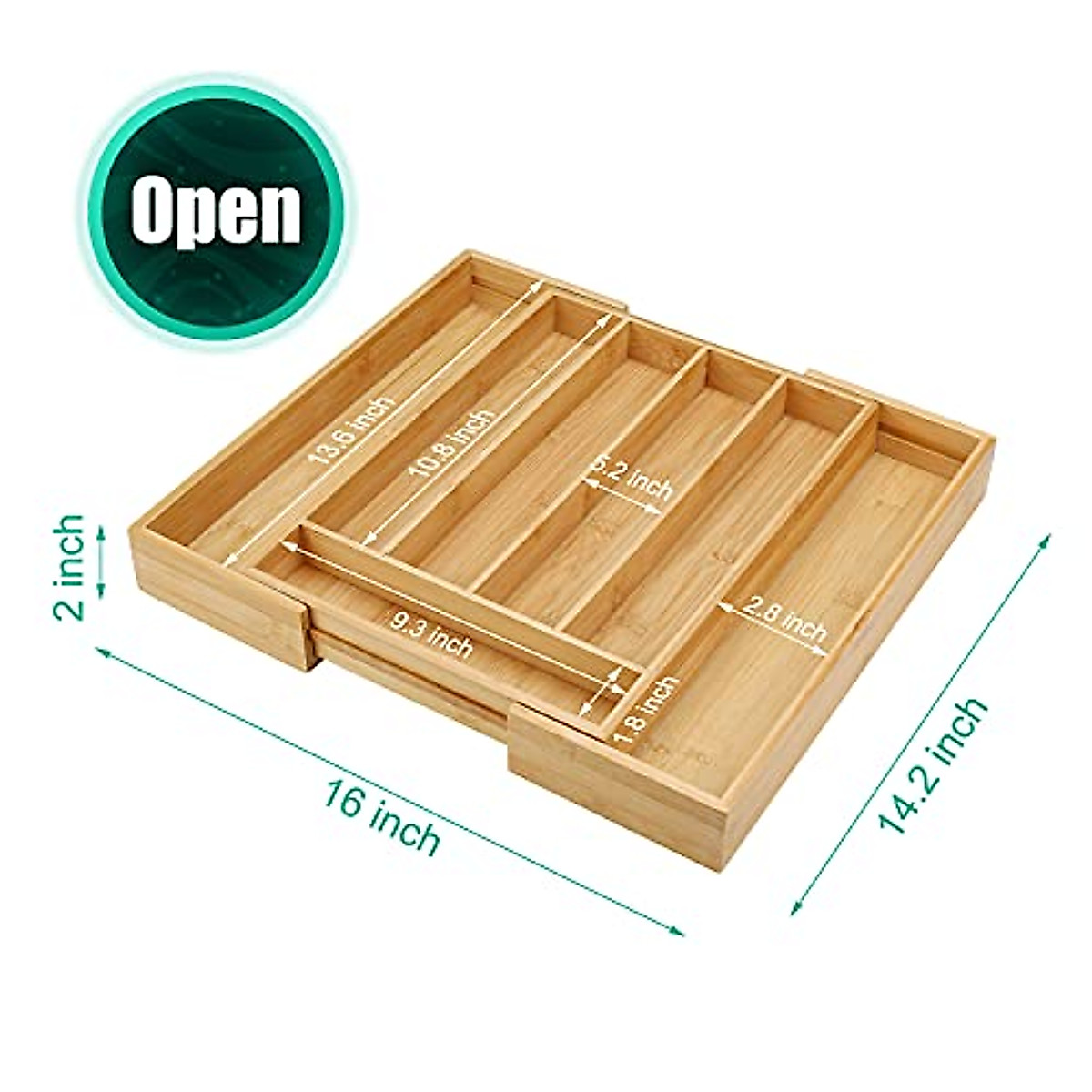 Yeekaywood Bamboo Expandable Drawer Organizer,Adjustable Design Multi-functional Silverware Storage Holder,100% Pure Bamboo,Drawer Divider Flatware Organizers for Kitchen,Bedroom