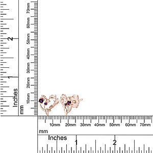 Thistle Heart Simulated Amethyst Stud Earrings in 14k Rose Gold Over Sterling Silver