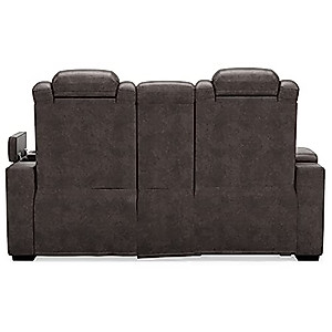 Signature Design by Ashley Hyllmont Power Reclining Loveseat with Center Console, Weathered Gray