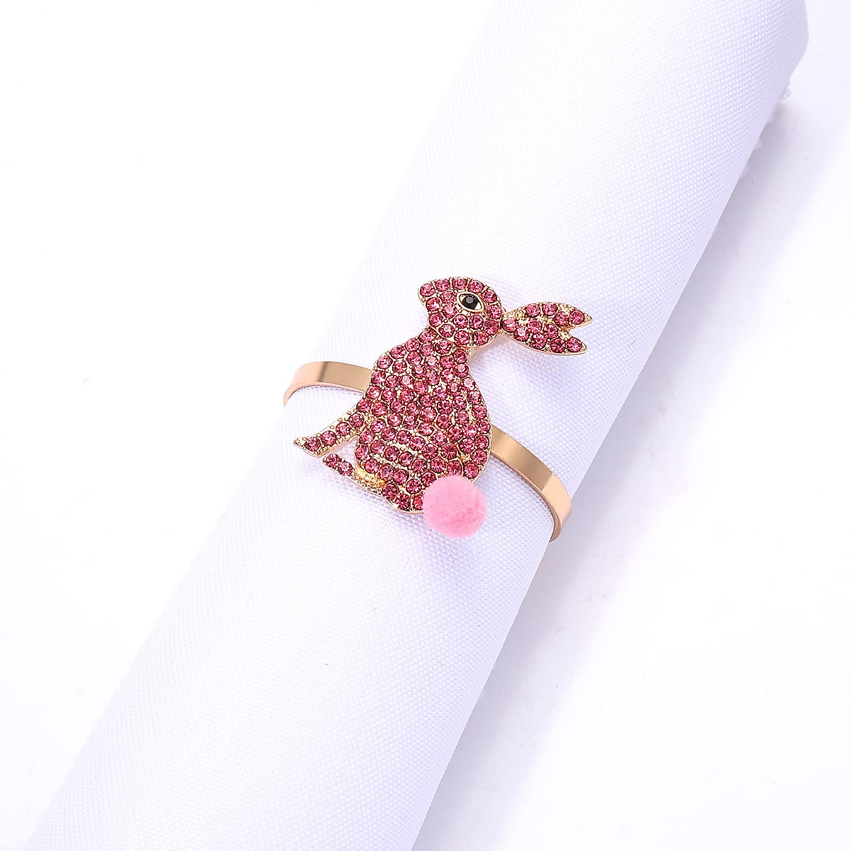 8PCS Easter Napkin Rings, Rhinestone Easter Bunny Napkin Holder Rings for Table Decor Cute Rabbit Carrot Napkin Ring for Spring Party Banquet (8PCS Rhinestone Rabbit)