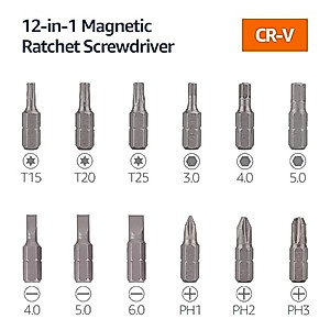 Amazon Basics 12 Piece in-1 Magnetic Ratchet Screwdriver, Blue, Black, Silver