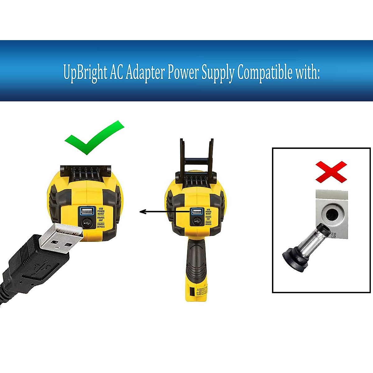 UpBright 5V USB AC/DC Adapter Compatible with Stanley FATMAX SL10LEDSL SL10LEDS TL600PS TL600PSC TL450PS Zero Trace TL1KPZ TL1KPS BB24PS Yellow Black-Trim SAT3S Satellite Lumen LED Flashlight Charger