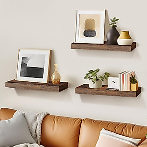 LaVie Home Floating Shelves, 15.6 Inch Wall Shelf Set of 3, Hanging Shelf with Invisible Brackets, Wall Decor for Bathroom, Bedroom, Living Room, Kitchen Storage, Rustic Brown