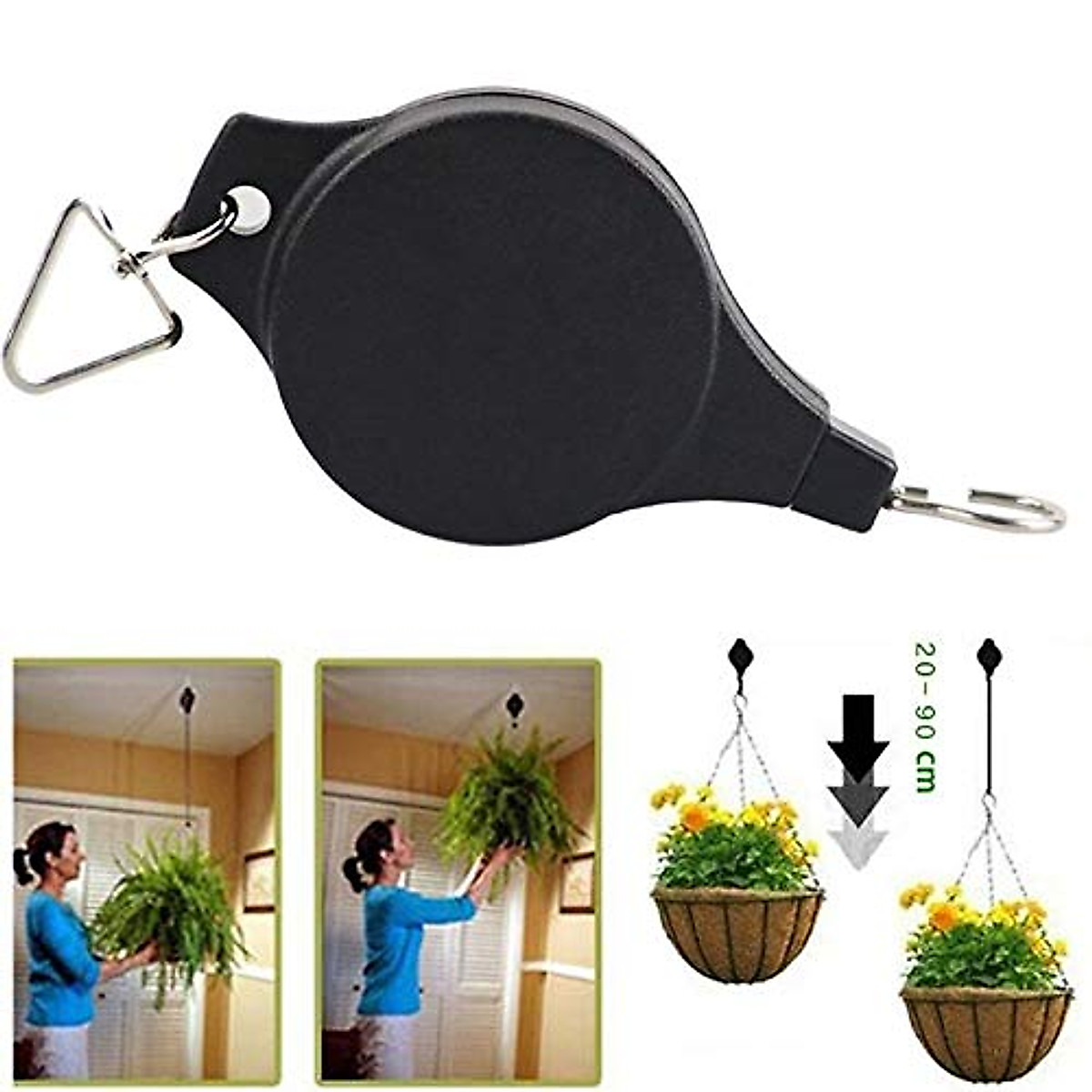 EWONICE 4Pack Retractable Plant Pulley Hanging Basket Hooks, Adjustable Rope Clip Hanger for Garden Hanging Basket Pots