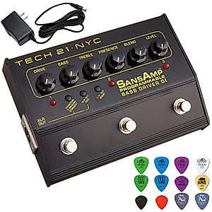 Tech 21 PBDR SansAmp Programmable Bass Driver DI Bundle with Power Supply and Dunlop Pick Pack