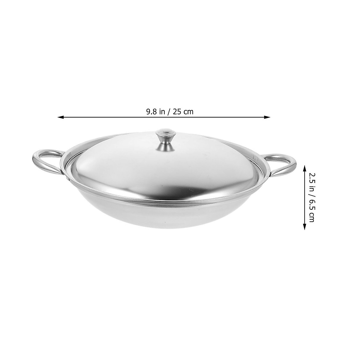 HOLIDYOYO Stir Frying Pan Skillet with Lid Stainless Steel Wok Cooking Pan Japanese Shabu Hot Pot Induction Pan Double Handles Portable Cookware for Home Kitchen Restaurant 10in