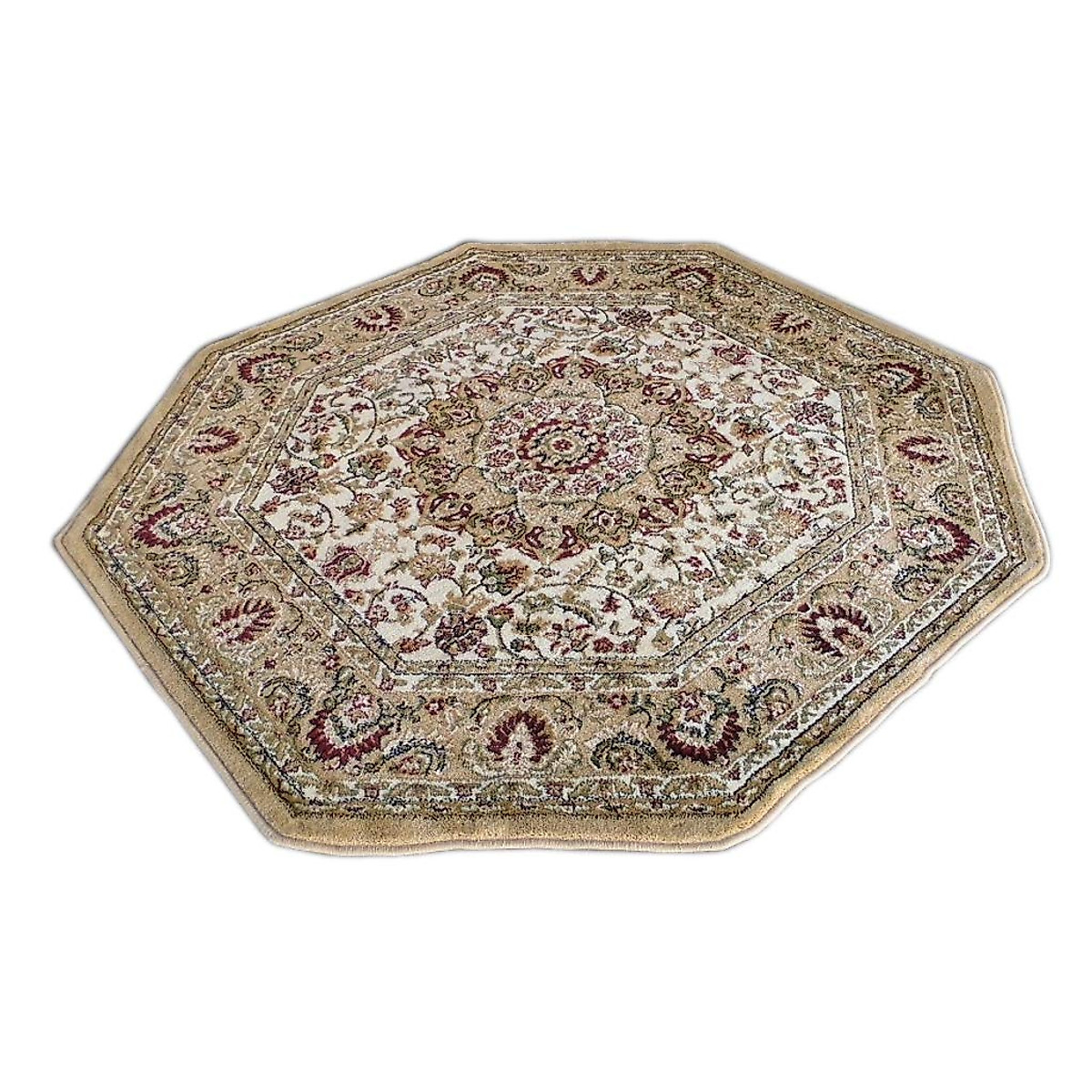 Traditional Octagon Area Rug Design Bellagio 401 Ivory (4 Feet x 4 Feet)