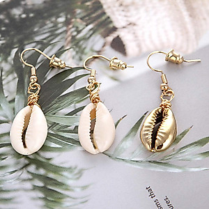 Barch Young Natural Cowrie Shell Earring for Women with Bohemia Style for Summer Beach (1# White)