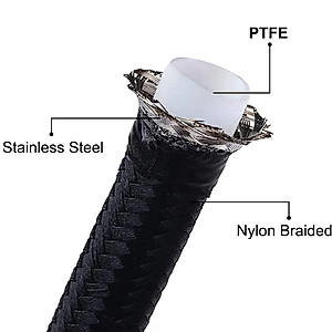 SPELAB 6AN Flexible PTFE Transmission Cooler Hose Lines Fitting, 7FT Nylon and Stainless Steel Braided Lines, Replace 4L60/700R4/TH350/TH400