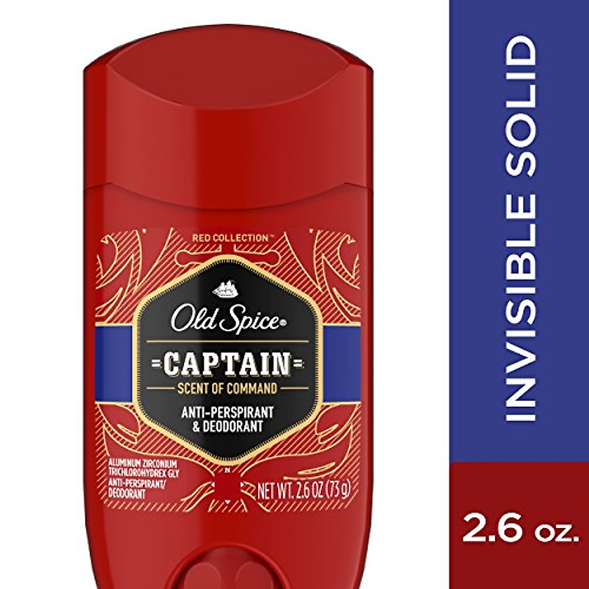 Old Spice Red Collection Invisible Solid Anti-Perspirant and Deodorant for Men, Captain, 2.6 oz