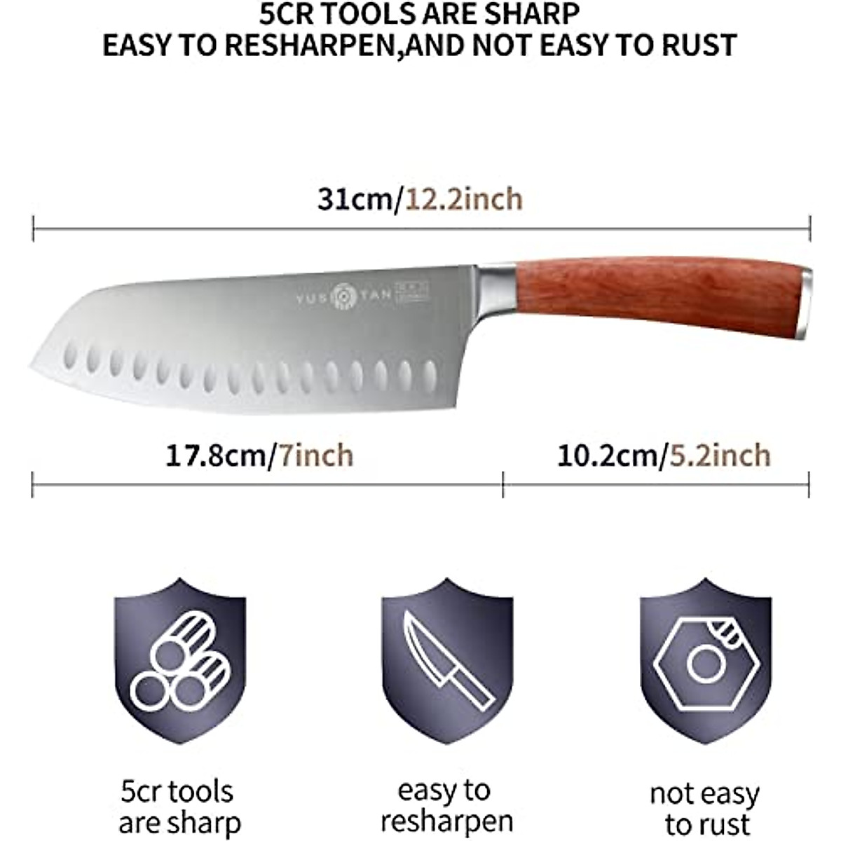YUSOTAN Santoku Knife-Chef Knife,Multi-Designed Handles In Various Materials (Rosewood Santoku Knife-7inch)