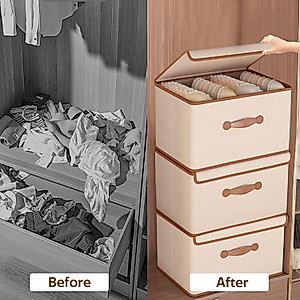 DOORSOUT Foldable Storage Boxes with Lids, Fabric Storage Box with Handles, Extra Large Storage Basket Bins For Wardrobe Clothes Toy 38 * 26 * 25cm (3Pack Beige)