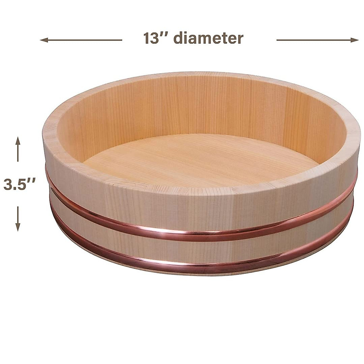 TIKUSAN Wooden Hangiri Sushi Rice Mixing Tub Copper Band Made in Japan Made of Sawara Cypress Sushi Rice Bowl Sushi Oke (13" (33cm))