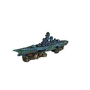 Penn-Plax Deco-Replicas Sunken Battleship Aquarium Decoration – Safe for Freshwater and Saltwater Fish Tanks – Medium