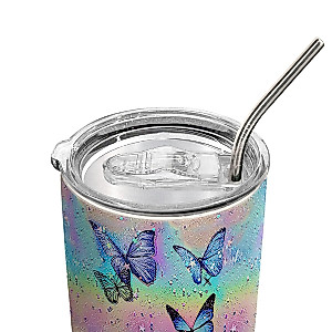 20oz Colorful Tie Dye Butterfly Tumbler, Gifts for Butterfly Lovers, Coffee Thermos for Women, Stainless Steel Double Wall Vacuum Insulated Coffee Mug, Travel Cup with Lid