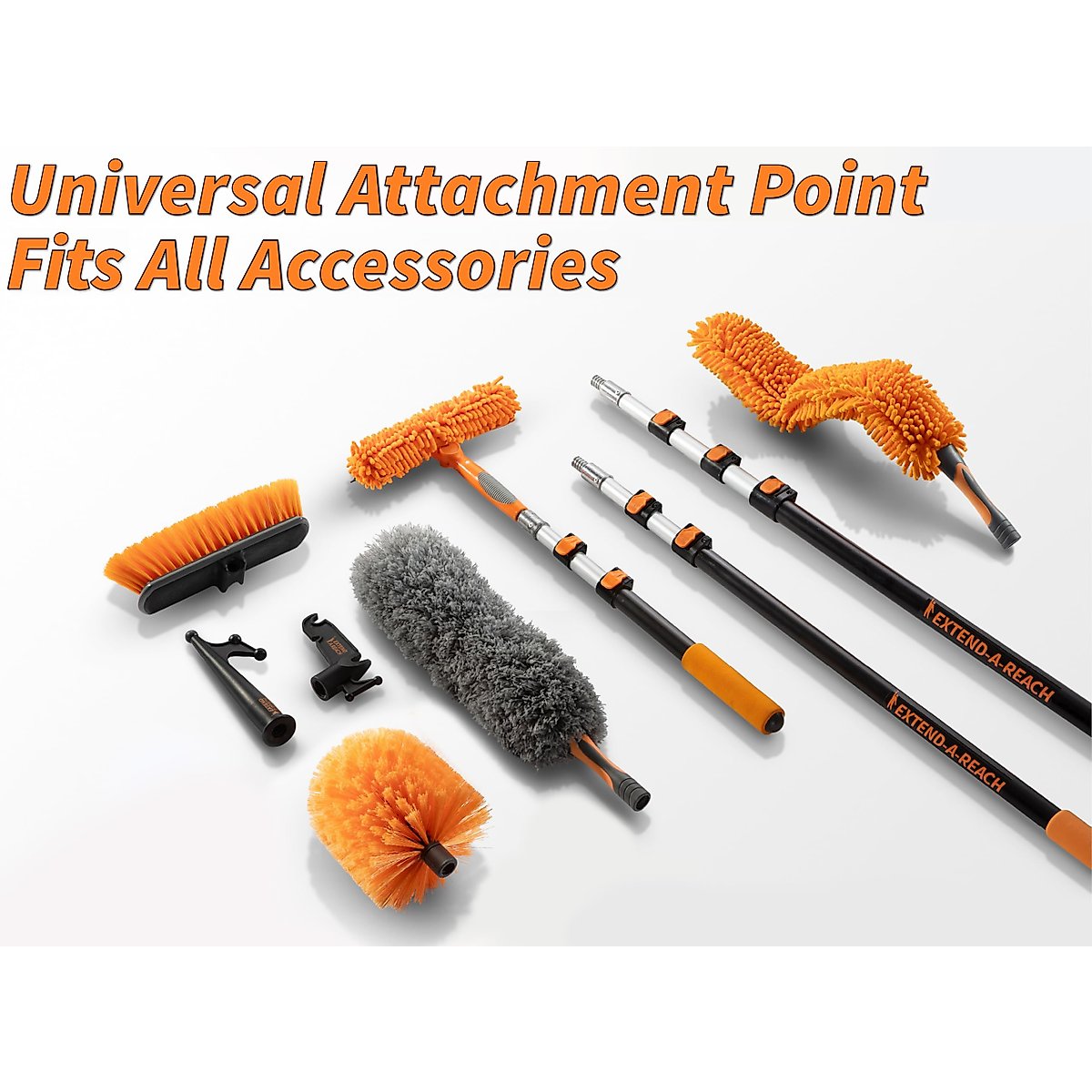 30 Foot High Reach Duster Kit with 7-24 ft Extension Pole // High Ceiling Dusting and Window Cleaning Kit with Telescopic Pole // Window Washer & Squeegee, Cobweb Duster, Fan Blade and Feather Duster