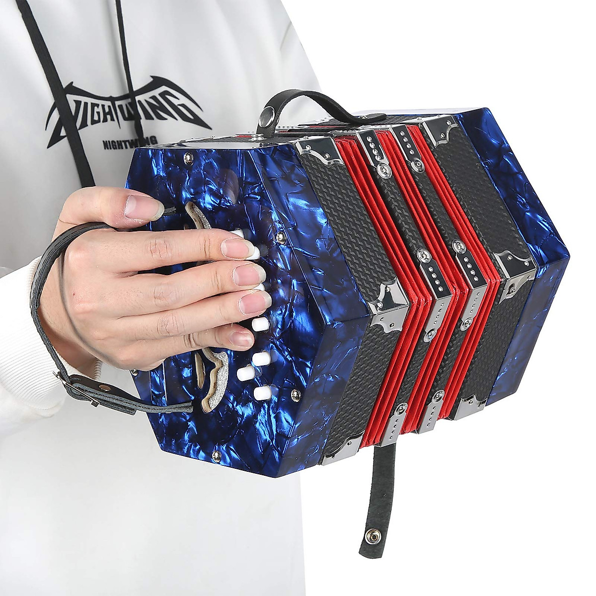 Accordian Instrument Concertina Instrument with an Adjustable Hand Strap with a Bag Professional Accordion Concertina, Accordion for Kids Beginners Adults Musical Instrument Supplies(Royal Blue)