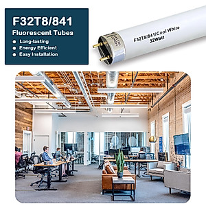 F32T8/841 T8 32W 48inch Fluorescent Light Bulb,4100K Cool White,Compatible for Philips 281550,LUXRITE,Sylvania 21781,Sunlite,Satco,G13 Medium Bi-Pin Base,(10PACK)…