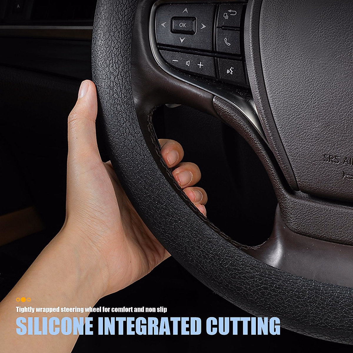 ZKFAR 1 PC Car D Shape Round Steering Wheel Cover, Universal 15In Silicone Steering Wheel Cover, Non-Slip Breathable Steering Wheel Protector, Unisex Car Interior Accessories (Gray)