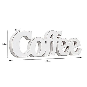 Rustic Distressed White Coffee Sign for Tabletop 14", Wall Hanging Coffee Bar Sign Kitchen Decor, Farmhouse Coffee Signs for Coffee Bar, Freestanding Coffee Wood Signs for Home Decor Shelf Christmas