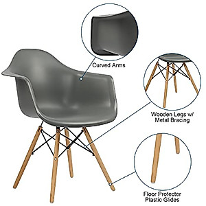 GOTMINSI Set of 4 Dining Chairs,Mid-Century Modern Dining Room Plastic Chairs, Outdoor Side Chairs with Wood Legs for Kitchen, Grey