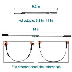 2pcs Eyeglasses Holder Strap, Sunglasses Strap, Eyewear Retainer, Sports String Retainer, Adjustable from 9.2" to 14”, with Glass Cleaning Cloth and Screwdriver, Black