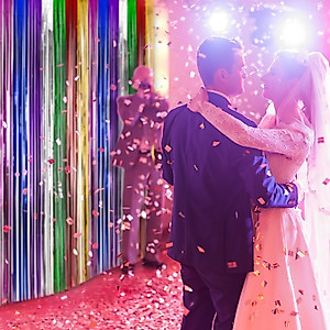 Sumind 4 Pack Foil Curtains Metallic Fringe Curtains Shimmer Curtain for Birthday Wedding Party Christmas Decorations (Rainbow)