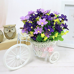 Bicycle Artificial Flower Desktop Decoration Nostalgic Bicycle Planter Garden Decor Mini Tricycle Fake Silk Flower Plant Stand for Home Office Wedding Party Decoration